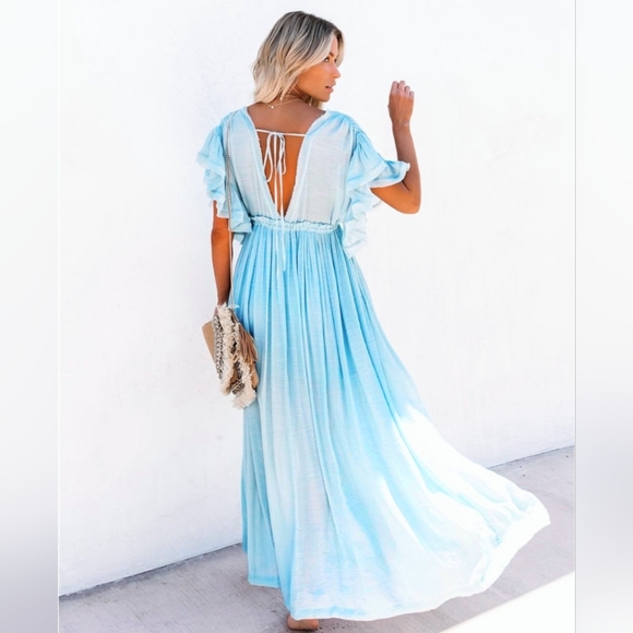 Dresses | New Flowy Gauze Cover Up Maxi Dress Deep Plunge Beach Summer ...